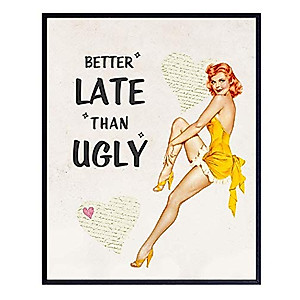 Funny Vintage 1950s Pinup Girl Bathroom Home Decor Print - 8x10 Retro Wall Art Decoration for Bath, Bedroom - Cute Unique Gift for Women, Woman, Her or Girls - Unframed