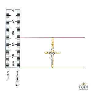 Solid 14K Gold Figaro Chain Two-Tone Cross Pendant Crucifix Necklace -Choose Chain Length and Width (20.0, Figaro Chain - 2.3 mm)