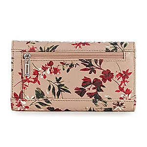 GUESS Women's Logo Embossed Pink Red Floral Print Slim Wallet Clutch Bag
