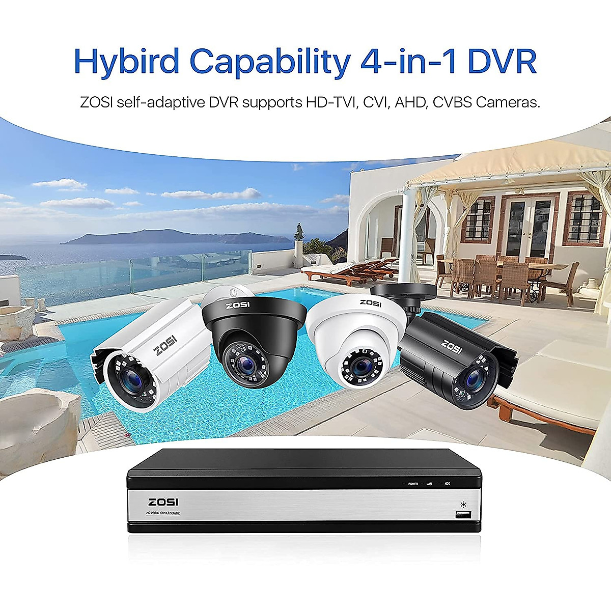 ZOSI H.265+ 16CH Full 1080P Video Security DVR Recorder with 2TB Hard Drive, Hybrid 4-in-1 Surveillance CCTV DVR for 960H/CVI/TVI/AHD Home Security Cameras system (Renewed)
