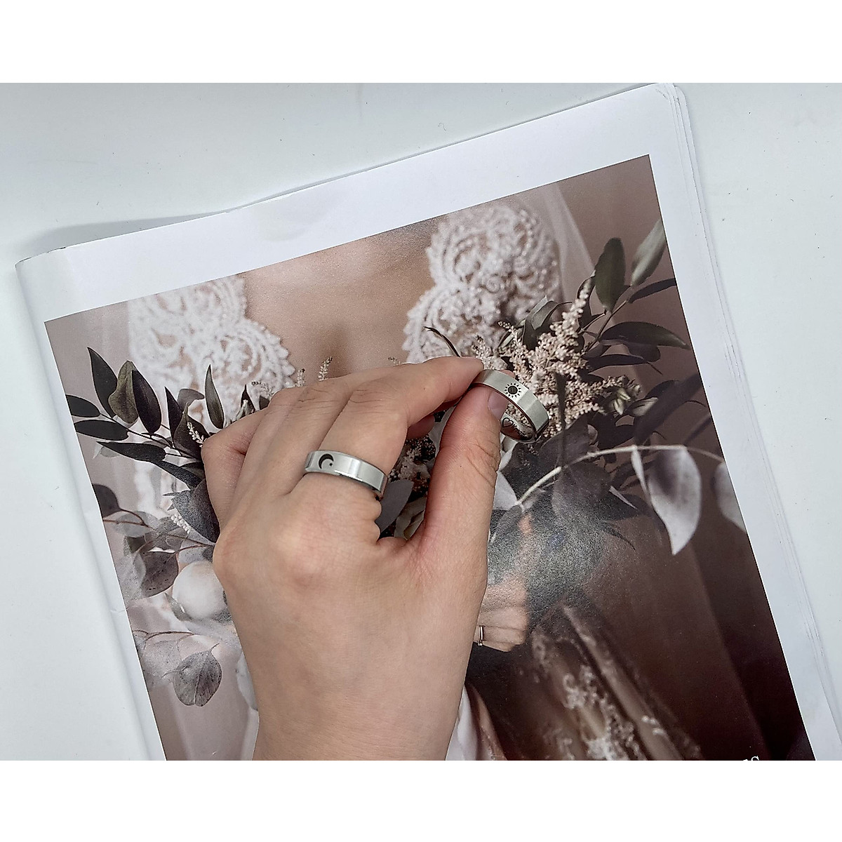 Personalized Matching Rings for Couples Sun and Moon Rings Heart Promise Couple Ring Customized Black Engagement Wedding Ring Band Sets Valentine's Day Jewelry Christmas Gift (Custom Silver Couples Sun and Moon Rings)