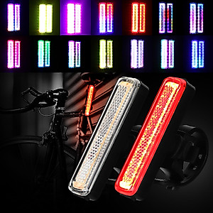 Yaocom 2 Pcs Bike Tail Light USB Rechargeable Bike Lights LED Waterproof Bright Rear Bike Flashlight with 7 Changing Colors 14 Modes for Bikes Cycling Scooters Skateboards Cycling Safety