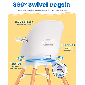 Baby High Chair for Babies and Toddlers, [ 360° Swivel ] 3-in-1 Wooden Baby Feeding High Chair, Toddler Infant High Chairs, Save Space/Easy to Clean/One-Min Assemble