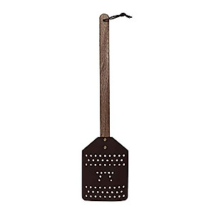Outset Acacia Wood and Leather Heavy Duty, Extra Large Fly Swatter, Brown