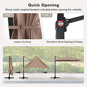 Tangkula 9.5 FT Cantilever Patio Umbrella, Outdoor Square Offset Umbrella with 360°Rotation, Heavy Duty Patio Hanging Umbrella with Cross Base for Garden Deck Pool Backyard (Tan)