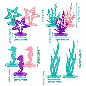 Prasacco 22 Pcs Mermaid Birthday Decorations, Felt Table Centerpiece DIY Under The Sea Party Decoration Seahorse Starfish Seaweed Coral Decoration for Ocean Theme Mermaid Birthday Party Baby Shower