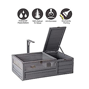LEISU Wooden Tortoise House with Light Support Frame Lockable Tortoises Enclosure Turtle Habitat with Wire Top and Handle, Outdoor Reptile Cage (Grey)