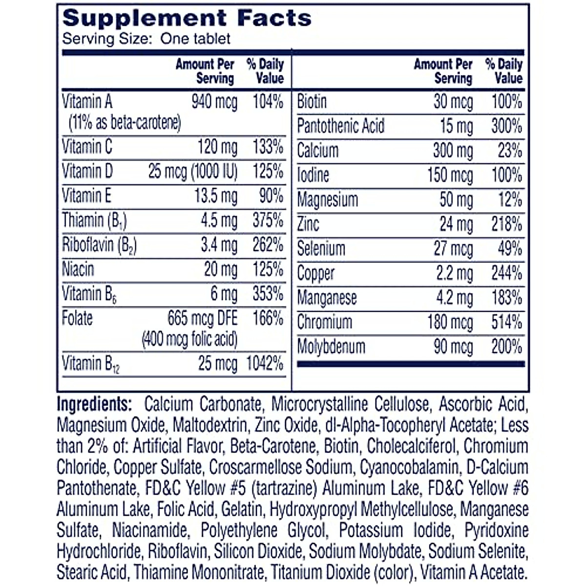 One A Day Women’s 50+ Multivitamins Tablet, Multivitamin for Women with Vitamin A, C, D, E and Zinc for Immune Health Support*, Calcium & more, 200 Count