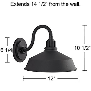 Franklin Iron Works Arnett Rustic Urban Barn Outdoor Wall Light Fixture Smooth Black Aluminum 10 1/2" Gooseneck Arm for Exterior House Porch Patio Outside Deck Garage Yard Front Door Garden Home