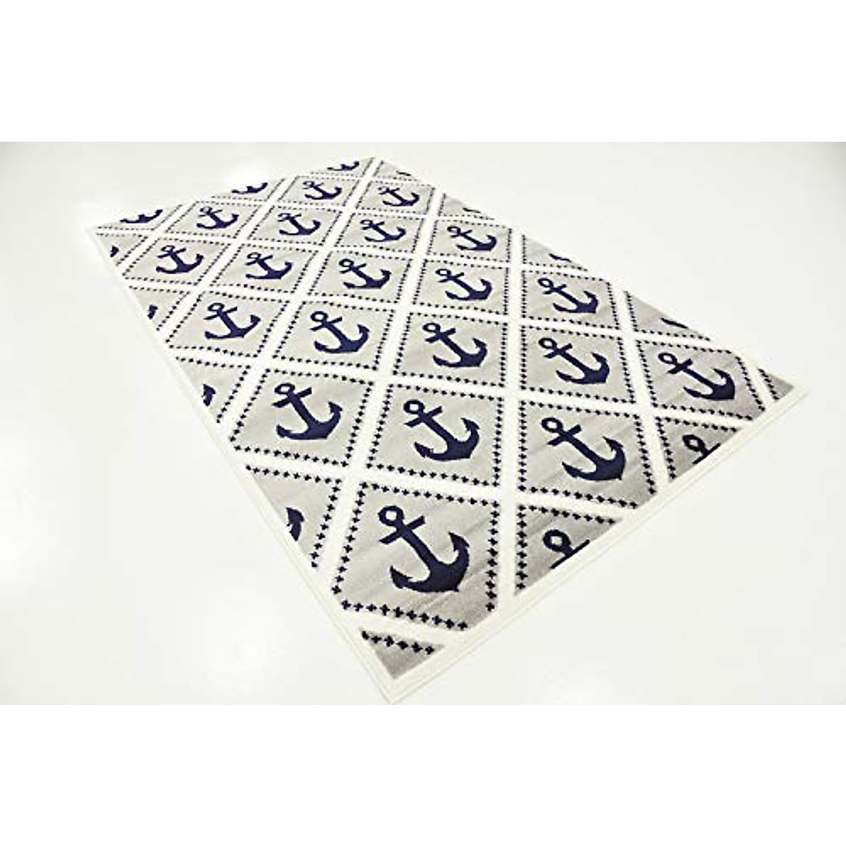 Unique Loom Metro Collection Modern Nautical Coastal Geometric Anchors Area Rug, for Kids, 5 ft x 8 ft, Light Gray/Ivory