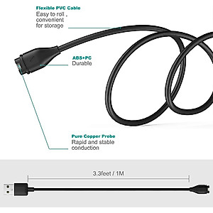 Vivosmart 5 Charger Replacement USB Data Sync Charging Cable Wire Compatible with Garmin Vivosmart 5 Fitness Tracker, Black - 2Pack