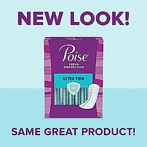 Poise Ultra Thin Incontinence Pads & Postpartum Incontinence Pads, 3 Drop Light Absorbency, Regular Length, 144 Count, Packaging May Vary