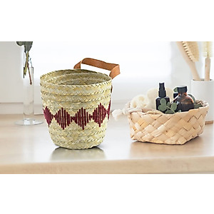ATHENA HOME Hanging Basket - Small Woven Wicker Seagrass Hanging Basket Set 2 Flower Plants Wall Basket Decor 8 x 8 x 11 inches