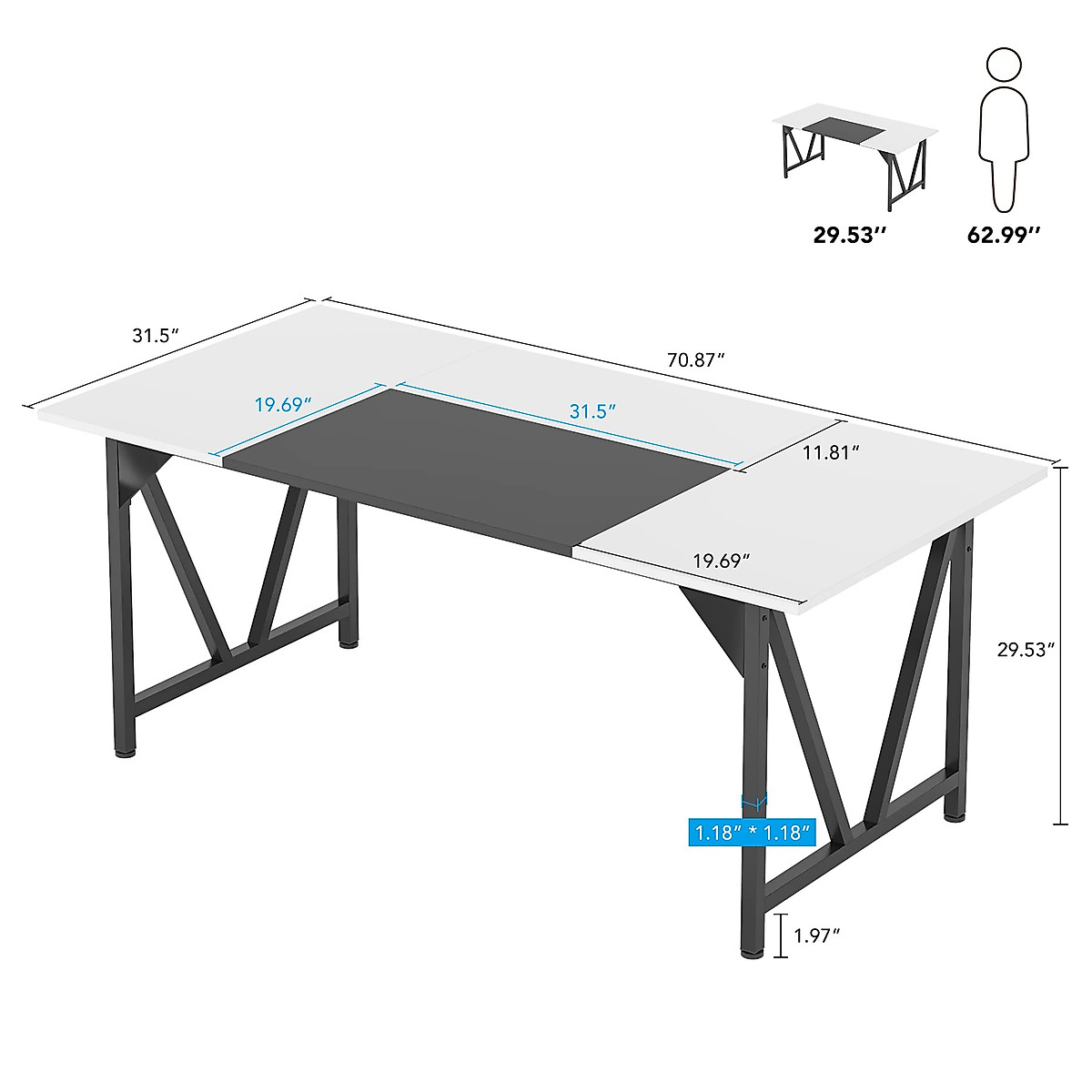 Tribesigns 12FT Conference Table,4 PCS Large Rectangle Meeting Seminar Table for 10-14 Person,Long Business Tables