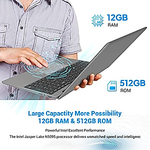 ApoloSign 15.6'' Laptop, 12GB RAM 512GB SSD, Windows 11 Laptop Computer, Intel Jasper Lake N5095(up to 2.8GHz), FHD IPS Display, Ultra Slim, Mini-HDMI
