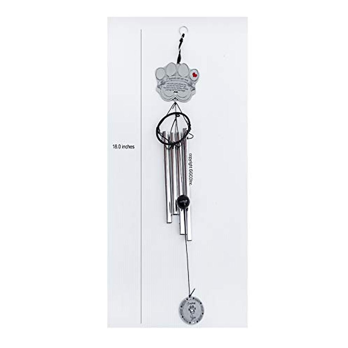 Pet Memorial Wind Chime - 18" Metal Casted Pawprint Wind Chime - A Beautiful Remembrance Gift for a Grieving Pet Owner - Includes Pawprints Left by You Poem Card