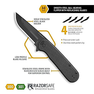 OUTDOOR EDGE RAZOR VX3 | Replaceable Blade EDC Flipper Folding Pocket Knife | 3" Blade, Ball Bearings, Black G-10 Stainless Steel Handle, Reversible Pocket Clip | Outdoor, Camping, Survival, Utility