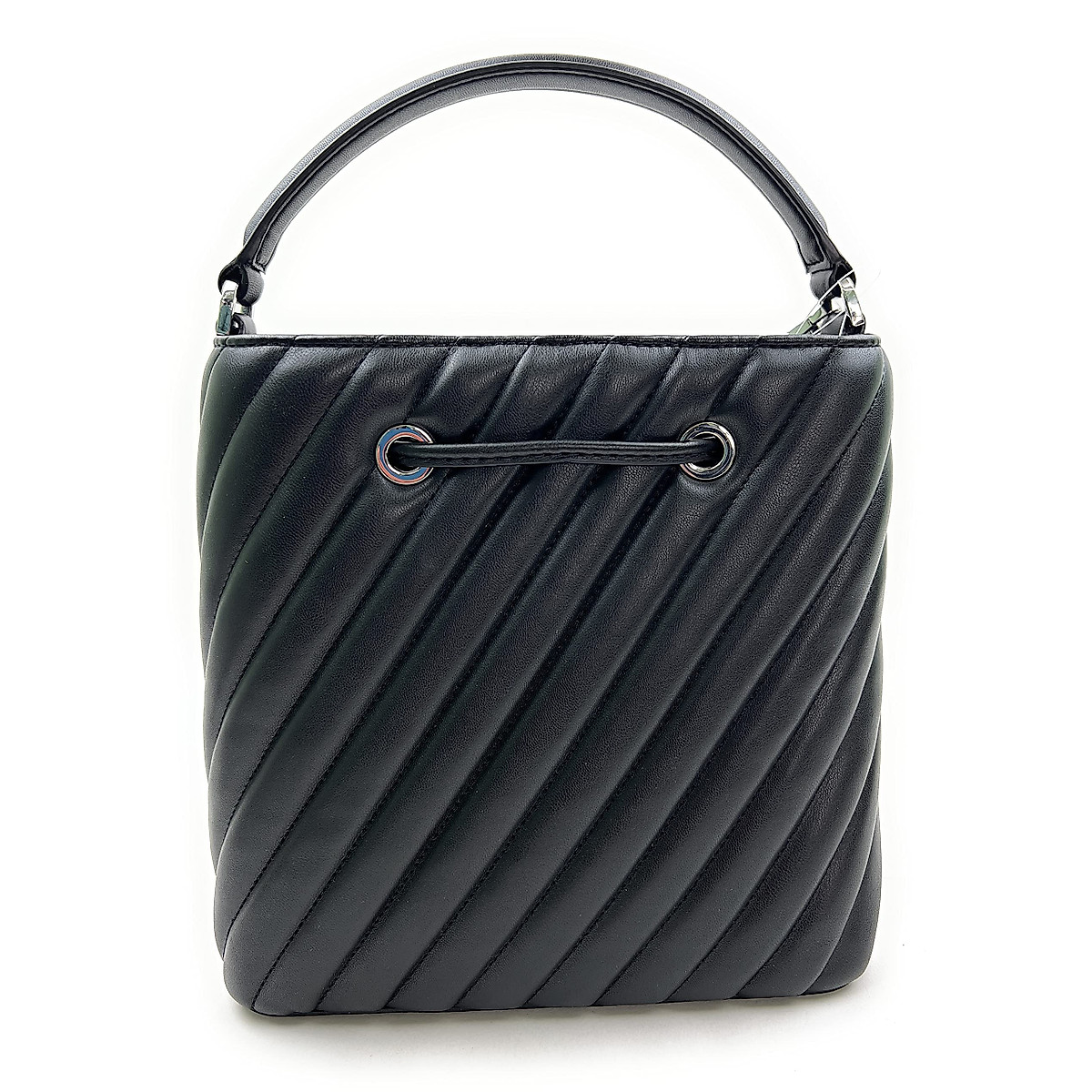 Michael Kors Suri Medium Bucket Crossbody Quilted Vegan Faux Leather Bag (Black)