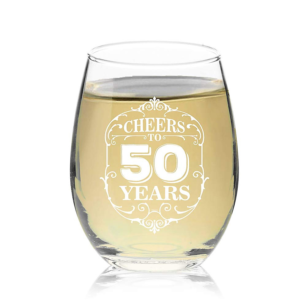 Veracco Cheers To 50 Years 50th Birthday Gift For Him Her Fifty and Fabulous Stemless Wine Glass (Clear, Glass)