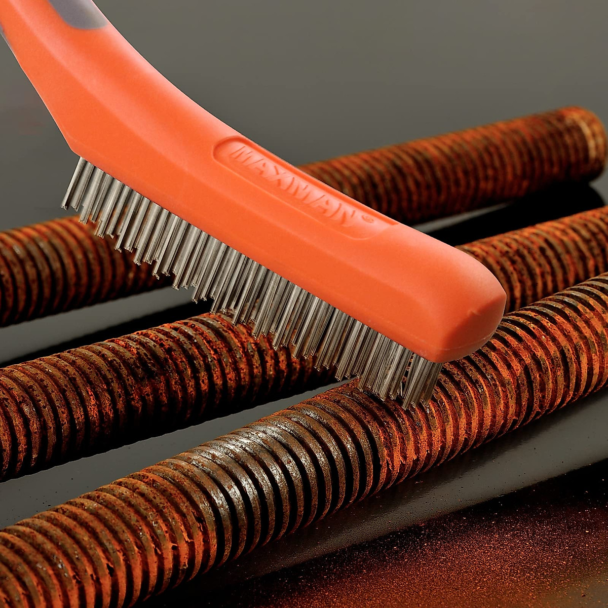 Wire Brush Set,Heavy Duty Carbon Steel and Stainless Steel Wire Scratch Brush for Cleaning Rust with 10" Curved Plastic Handle,2 PCs