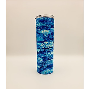 Blue White Pebble Bubble NO Glitter Alcohol Ink 30 oz Skinny Stainless Steel Hot Ice Cold Tumbler Drink Cup HOGG