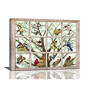 Rustic Birds Wall Art Hummingbirds on Branch Pictures Wall Decor Window View Colorful Birds Print Painting Farmhouse Artwork for Kitchen Bedroom Living Room Framed Ready to Hang 12"x16"