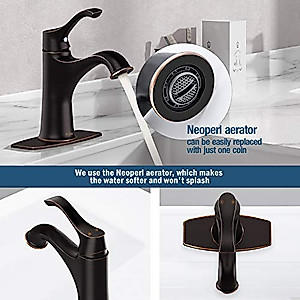 HGN Bathroom Faucet Oil Rubbed Bronze Bathroom Sink Faucet Farmhouse Spout Lavatory Vanity Deck Mount Single Handle 1 Hole Matching Pop Up Drain Stopper Supply Lines Hose