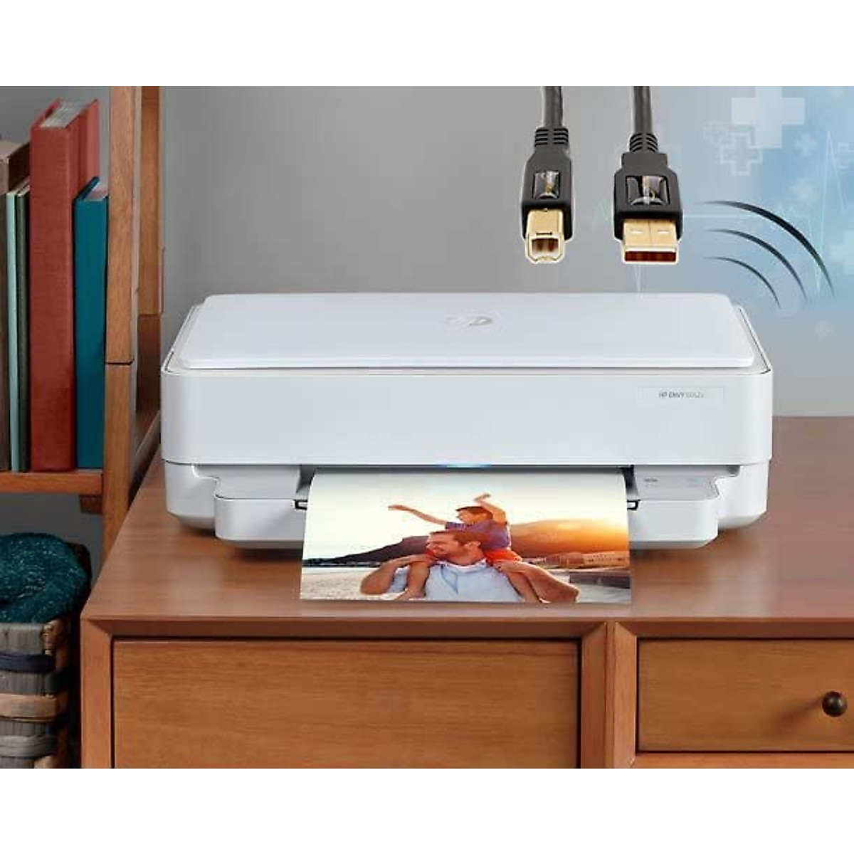 HP Envy 6052e All-in-One Wireless Color Inkjet Printer, Print Copy Scan, 2-Sided Printing, WiFi USB Bluetooth Connectivity, 6 Months Instant Ink Included, White, W/Silmarils Printer Cable