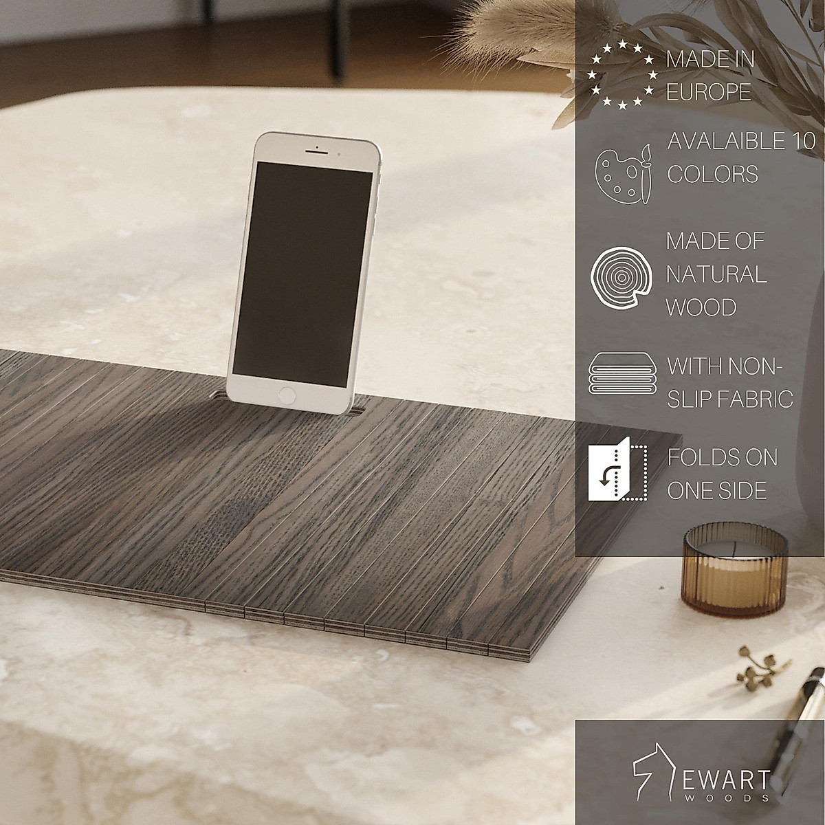 Sofa arm Tray Table Couch Bedside Wood Coaster Coffee Cup Foldable armrest Caddy end Protector Folding Living Room Furniture mat tv Chair Tables Trays with Phone Holder (Color 4.Blue-Grey)