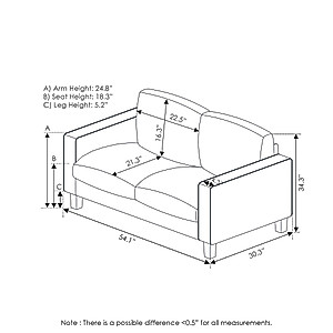 Furinno Bayonne Modern Upholstered Loveseat/Sofa Couch for Living Room, Gunmetal