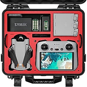SYMIK A310-MM3DL Dual Layer Waterproof Hard Carrying Case for DJI Mini 3 Pro Drone/Fly More Combo with DJI RC or RC-N1 Remote; Fits Tablet Holder, Landing Pad, iPad; Rugged Professional Case
