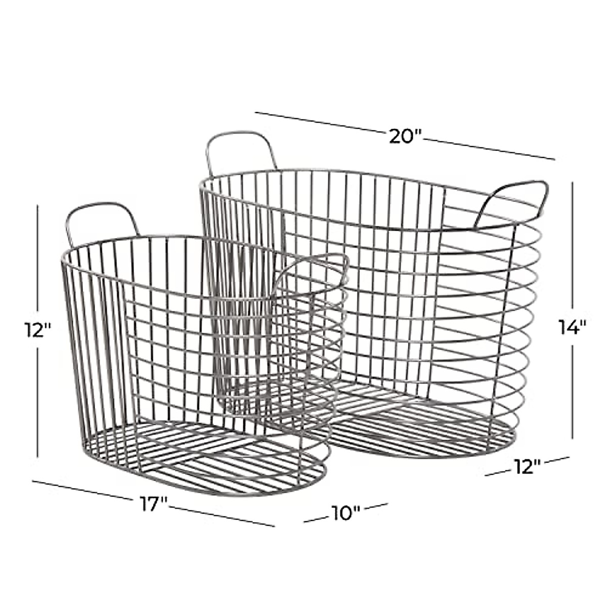 CosmoLiving by Cosmopolitan Metal Round Storage Basket with Handles, Set of 2 21", 17"W, Dark Gray
