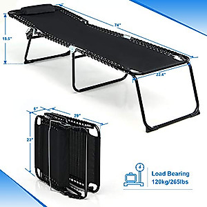 Giantex Outdoor Chaise Lounge Adjustable Sunbathing Seat W/Pillow,4-Level Backrest Portable and Foldable Patio Recliner for Lawn, Beach, Backyard, Gardens, Poolside Lounge Chair (1, Black)