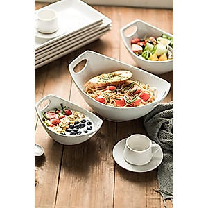 Gomakren Porcelain Serving Bowl Set with Handles Set of 3, Serving Dishes Salad Bowls Mixing Bowl Set for Entertaining, Nesting Bowl Set, Dishwasher Oven Safe White Serving Bowl Housewarming Gifts