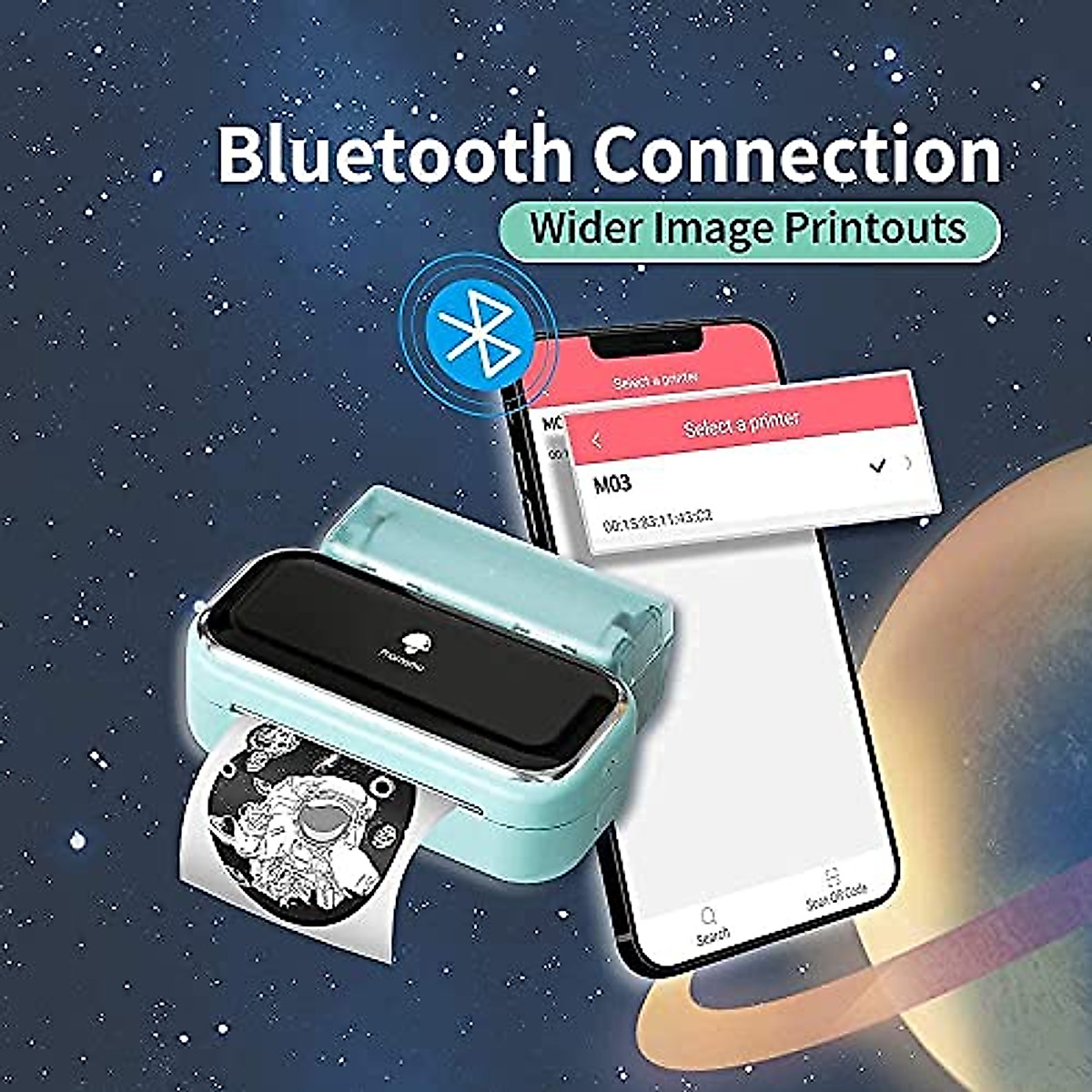 Phomemo M03 Pocket Printer- Portable Printer Photo Printer with 3 Roll 3 Inch Black on White, 77mm x 3.5m, 3 Inch X 11.5 ft, Compatible with iOS + Android for Photos, Journalist, Work, Plan-(Green)