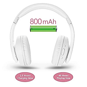 pollini Bluetooth Headphones Wireless, 40H Playtime Foldable Over Ear Headphones with Microphone, Deep Bass Stereo Headset with Soft Memory-Protein Earmuffs for iPhone/Android Cell Phone/PC (White)