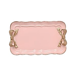 Ainovi Decorative Tray, Vanity Tray Perfume Tray Jewelry Tray Ring Dish Trinket Tray Chain Earring Trays Key Tray Bathroom Tray Kitchen Tray Vintage Resin Plate for Home Decor Dresser Decor (Pink)