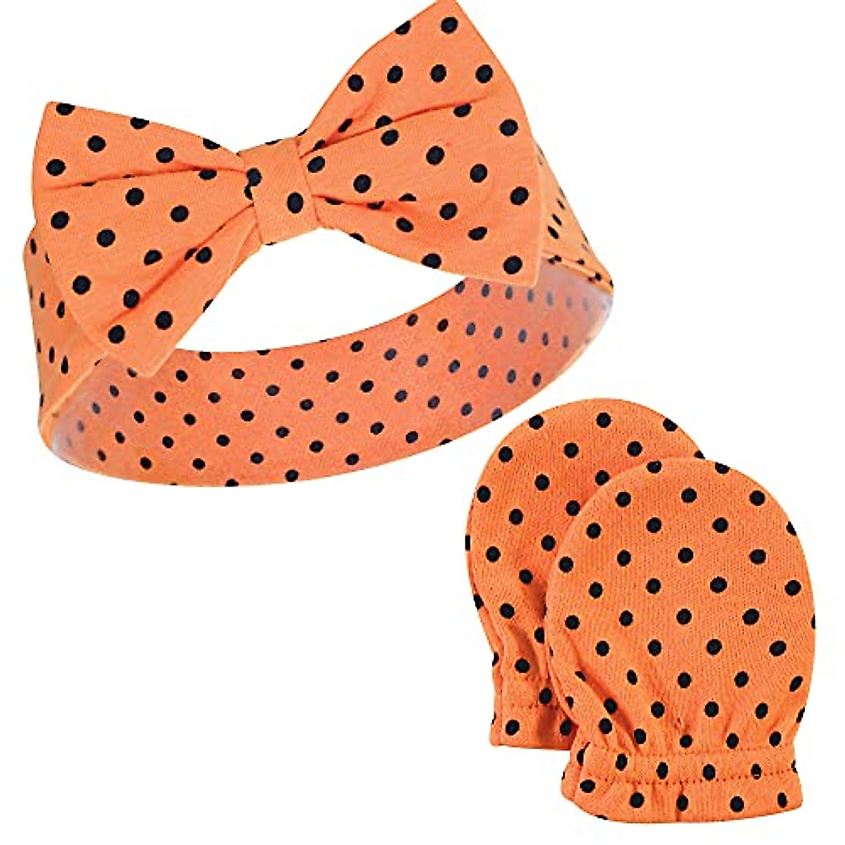 Hudson Baby Unisex Baby Cotton Headband and Scratch Mitten Set, Halloween Dots, 0-6 Months
