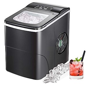 Electactic Ice Maker Machine for Countertop, 26Lbs/24H Portable Electric Ice Makers, Compact Ice Cube Maker with Ice Scoop and Basket 9 Cubes Ready in 6-8 Minutes,Ice Making Machine for Home(Black)