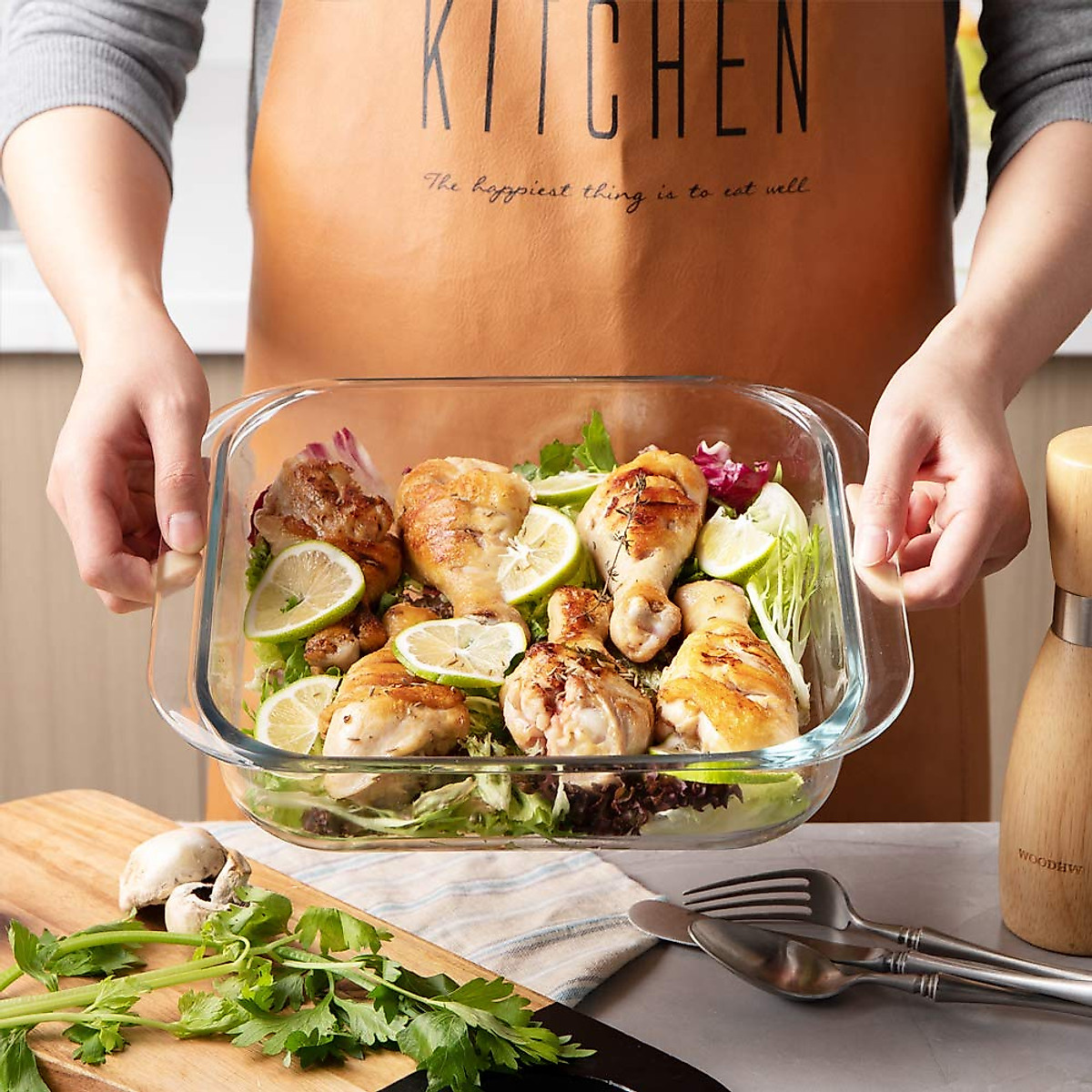 SWEEJAR Glass Bakeware, Rectangular Baking Dish Lasagna Pans for Cooking, Kitchen, Cake Dinner, Banquet and Daily Use, 9.4 x 9.4 x 2.4 Inches of Baking Pans