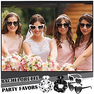 Domensi 12 Pcs Bride or Die Gothic Satin Bridesmaid Scrunchies of 12 Bachelorette Sunglasses Til Death Do Us Party Bachelorette Hair Ties Set Wedding Sunglasses for Bridal Proposal Gifts, Black White