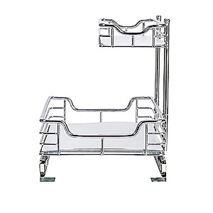 Household Essentials Glidez Chrome-Plated Steel Pull-Out/Slide-Out Storage Organizer with Plastic Liners for Under Sink or Cabinet Use - 2-Tier Design - Fits Standard Size Cabinet or Shelf, Chrome