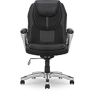 Serta Executive Office Padded Arms, Adjustable Ergonomic Gaming Desk Chair with Lumbar Support, Faux Leather and Mesh, Black