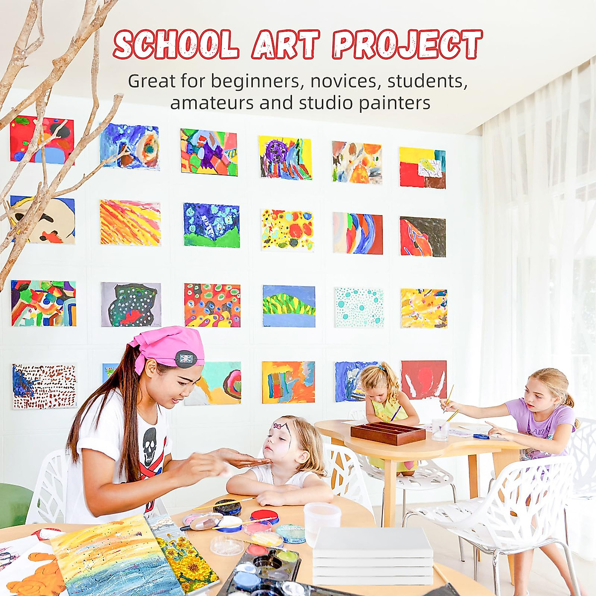 Simetufy 15 Sets Stretched Canvas for Painting, Multi Pack 4"x4", 5"x7", 8"x10", 9"x12", 11"x14", Pre-Primed Canvases Wood Framed Canvas Boards for Oil Acrylic Paint, Acid-Free for Kids &Artists