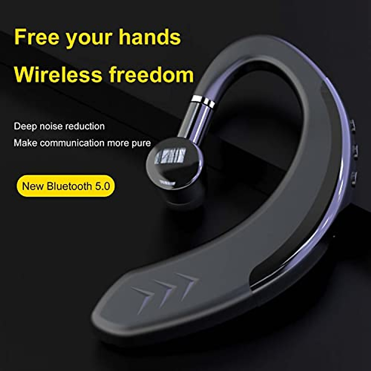 Bluetooth Single Ear Headphones Wireless Stereo Sound Noise Cancelling Earbuds with Microphone Ear Hook Headset for Driving Business Office Sports
