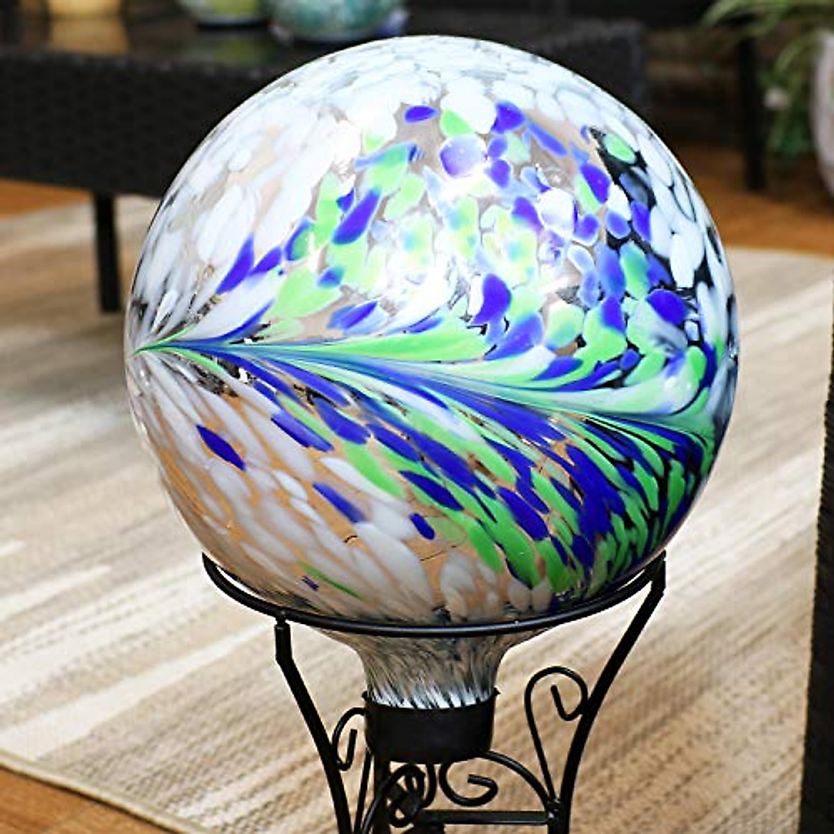 Sunnydaze 10-Inch Glass Outdoor Gazing Globe - Reflective Ball Yard Ornament for Patio or Lawn - Floral Spring Splash
