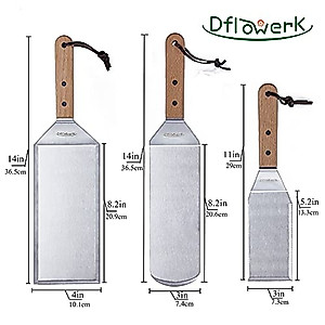 DflowerK Professional Metal Spatula Set Stainless Steel Griddle Scraper Oversized Hamburger Turner Flat Spatula Great for BBQ Cast Iron Griddle Grill