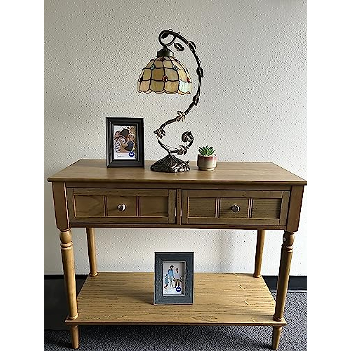 Enjoy Tiffany Style Table Lamp Gold Stained Glass Crystal Beans Iron Metal Leaves Bronze BaseIncluded LED Bulb Vintage for Living Room Dining Room Bedroom Bedside Office Hotel H21*W11 in