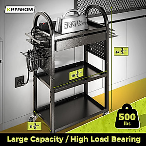 KAFAHOM Power Tool Cart with Charging Station, Rolling Tool Cart with Drawer, Heavy Duty Power Tool Organizer with 360° Silent Wheels,Tool Holder Storage for Garage, Warehouse & Repair Shop