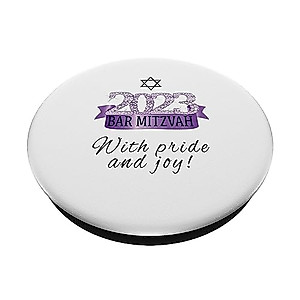 2023 Bar Mitzvah I Pride & Joy I White Purple Banner Decor PopSockets Standard PopGrip